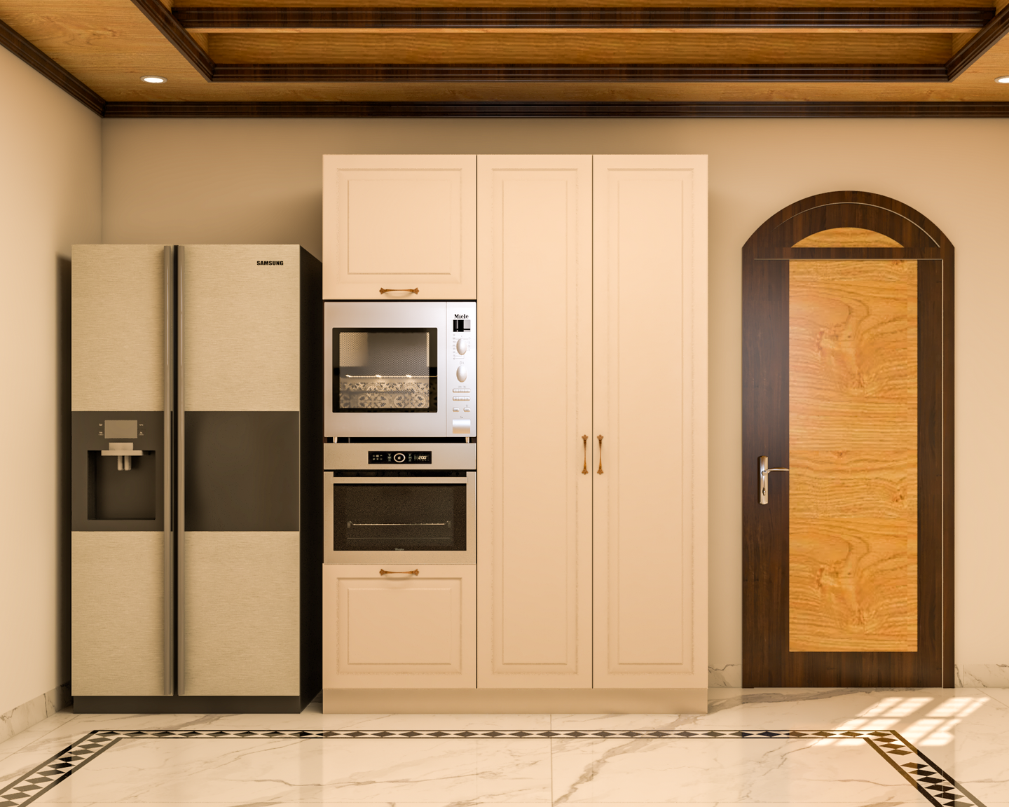 Modular Kitchen Designed With Wooden Ceiling | Livspace