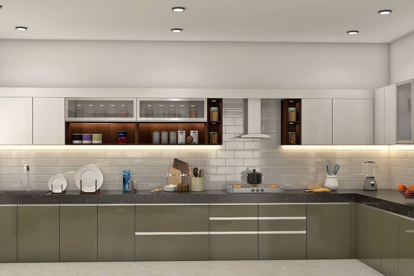 Multi-Functional Contemporary Style L-Shape Spacious Kitchen Cabinet ...