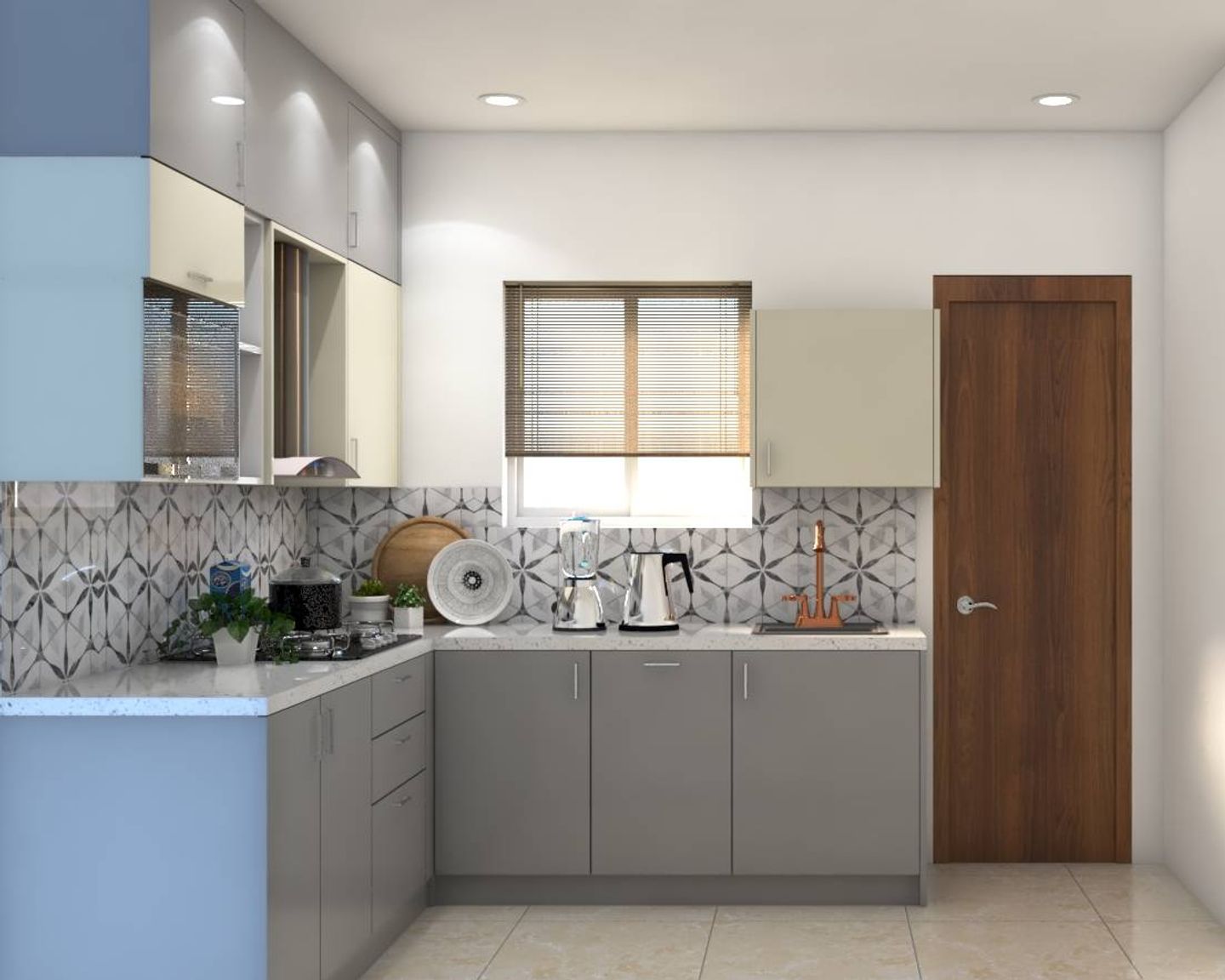 Modern Compact L-Shaped Kitchen Cabinet Design With Ambient Lighting ...