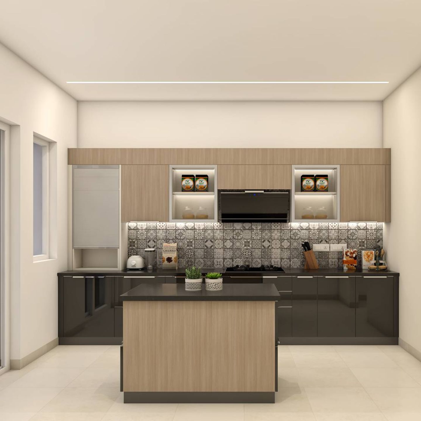 Modern Spacious Kitchen With Black Interiors | Livspace