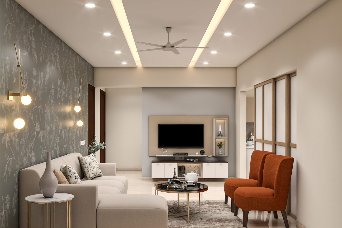 Spacious Living Room Design With Cove Lighting | Livspace