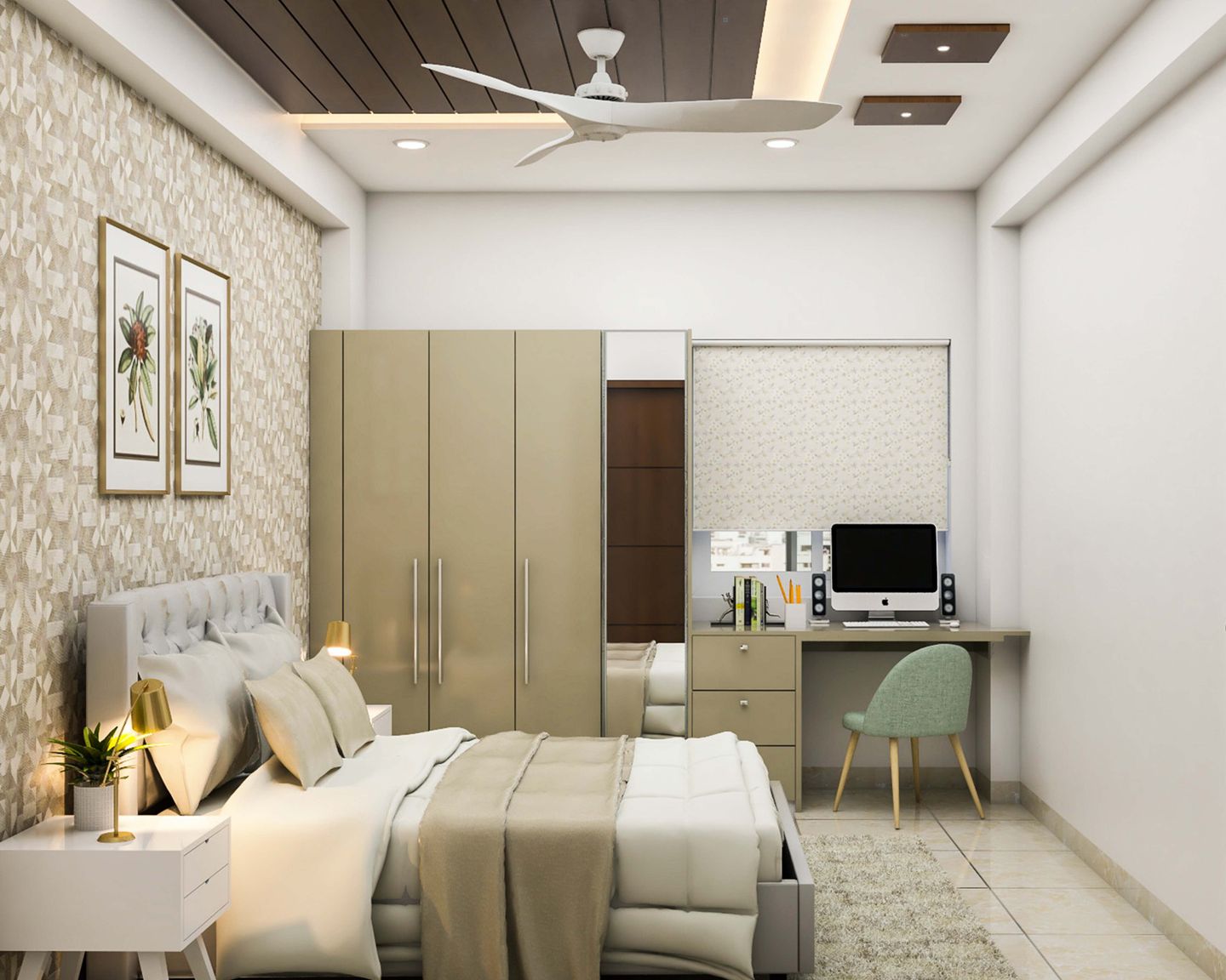 Compact Master Bedroom Design With Wooden False Ceiling | Livspace