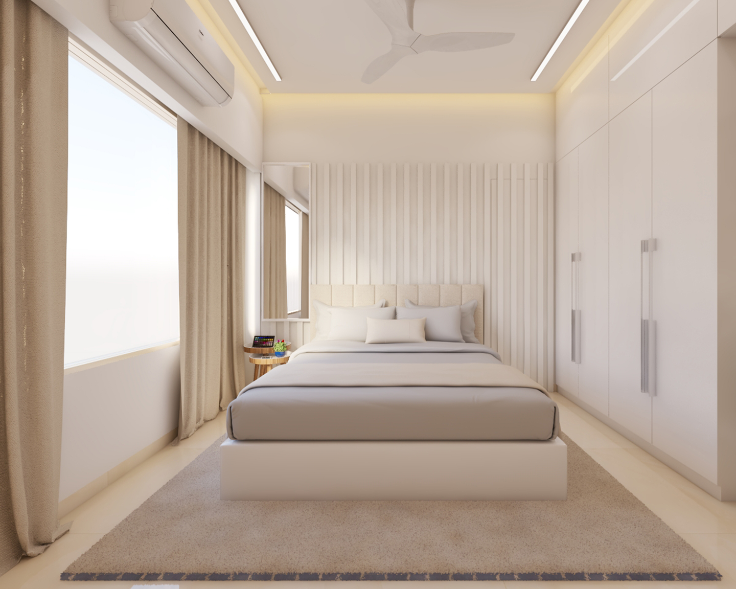 Compact Creamy Master Bedroom Design In White | Livspace
