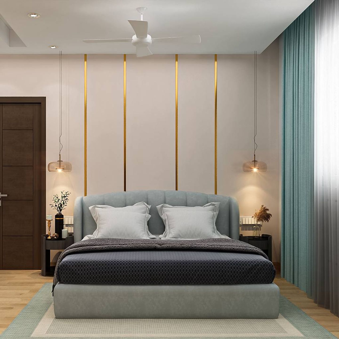 Modern Master Bedroom Design With Large Headboard | Livspace