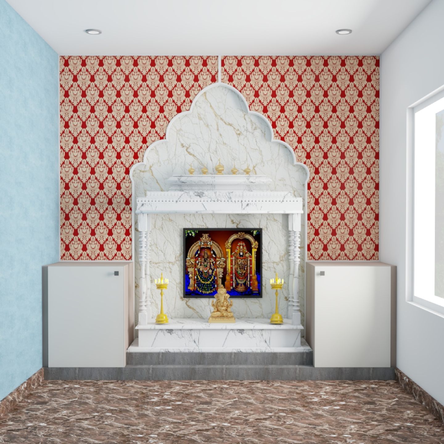 Modern Themed Spacious Elegant Convenient Pooja Room Design | Livspace