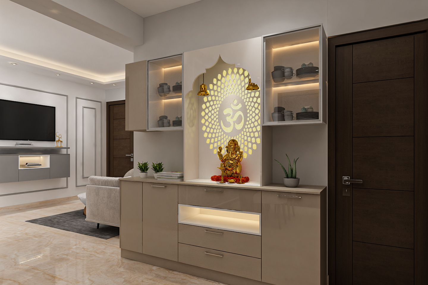 Modern Themed Compact Sized Convenient Pooja Room Design | Livspace
