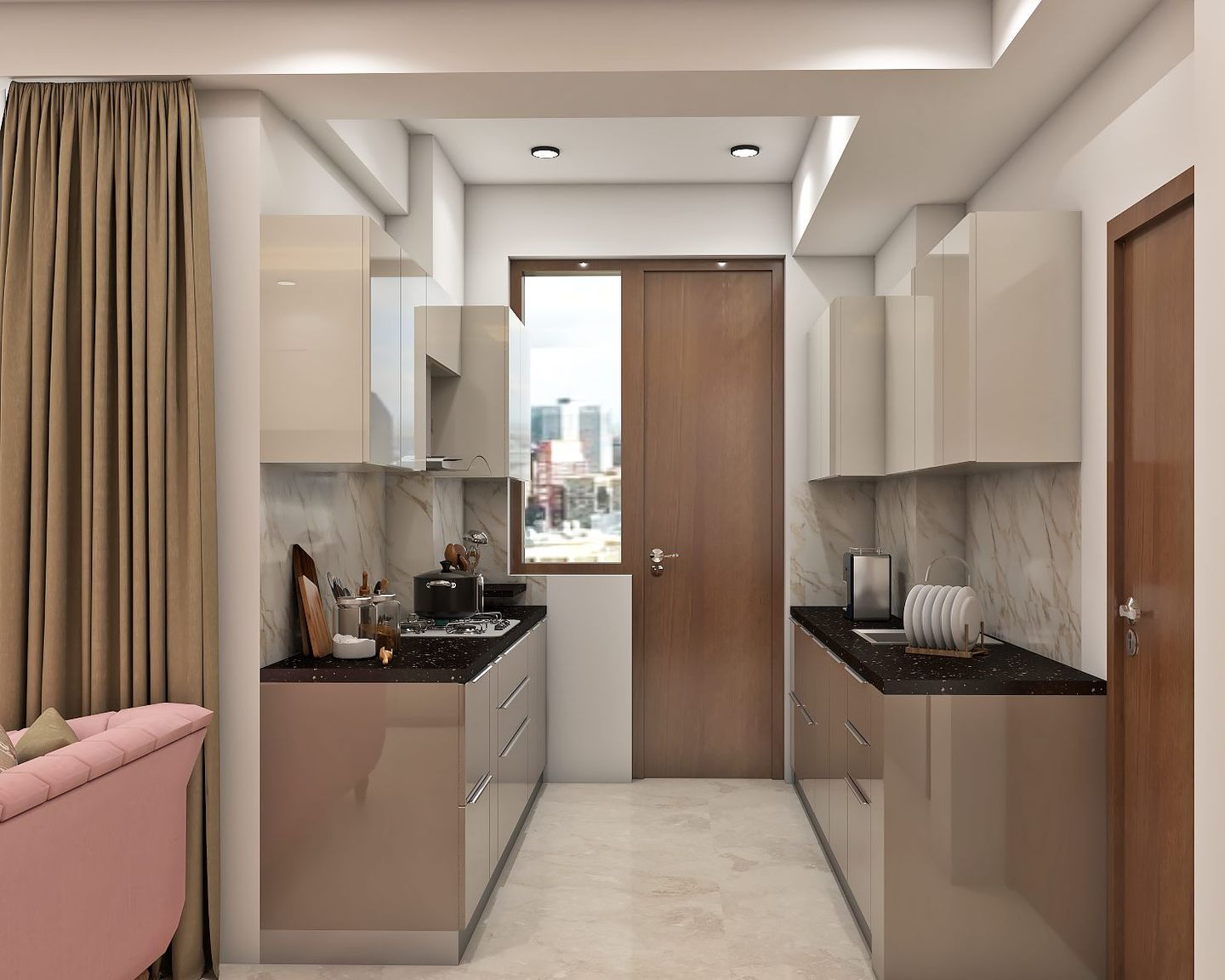 Compact Kitchen Design Idea With Balcony | Livspace