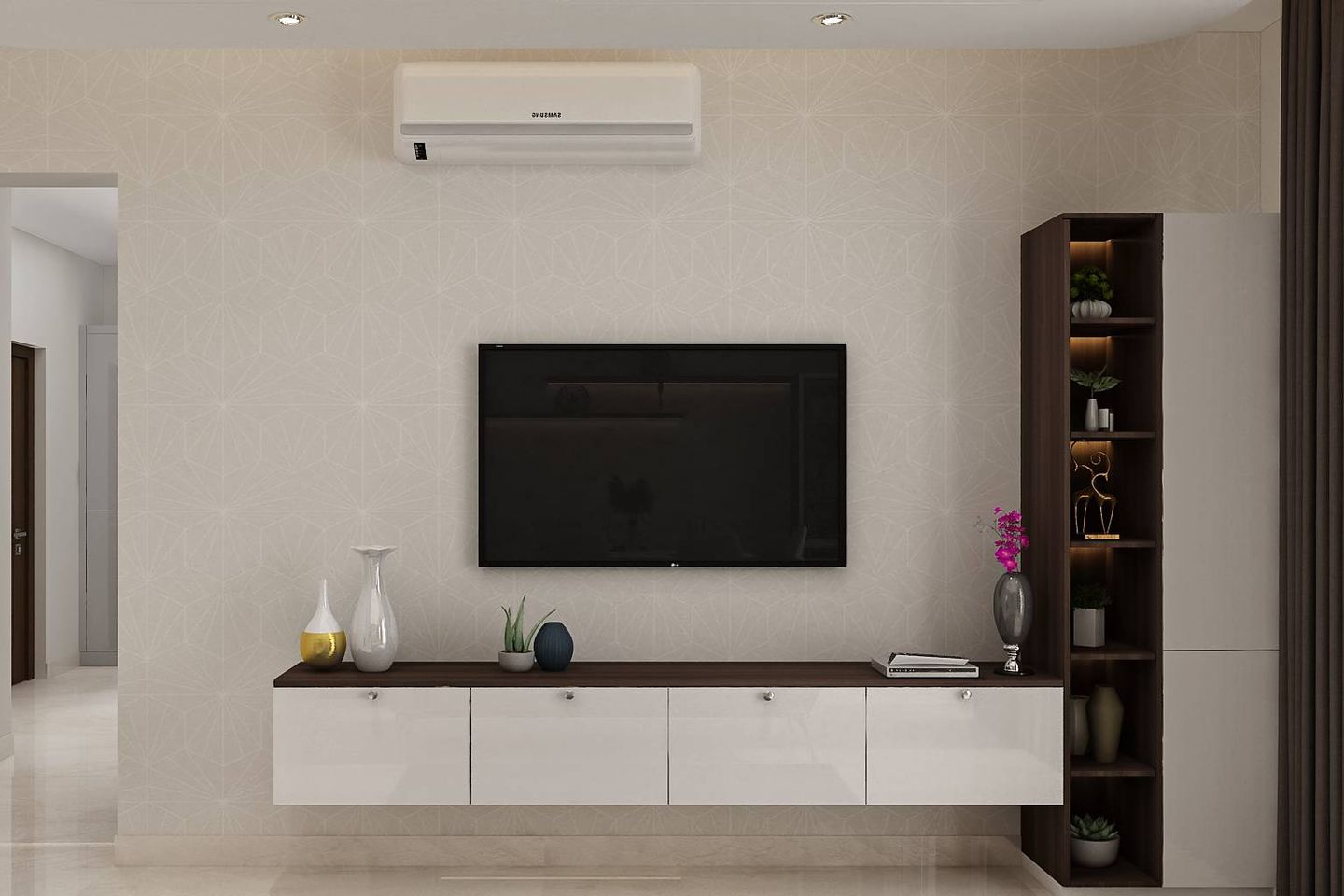 Low Maintenance Contemporary Style Compact TV Unit Design| Livspace