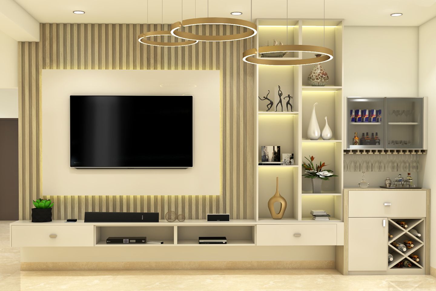 Modern Spacious Wall Mounted TV Unit Design | Livspace