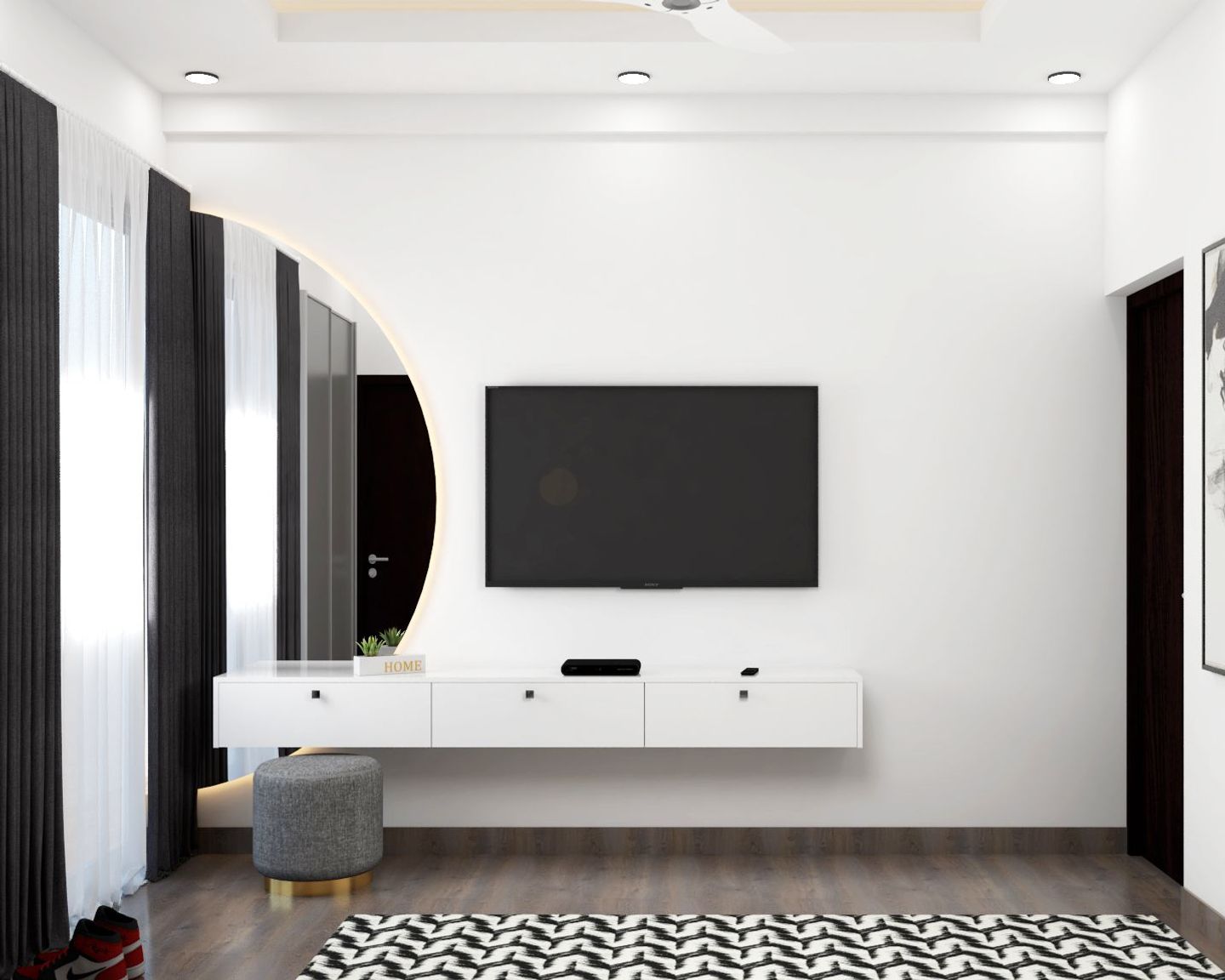White TV Unit Design With Mirror | Livspace