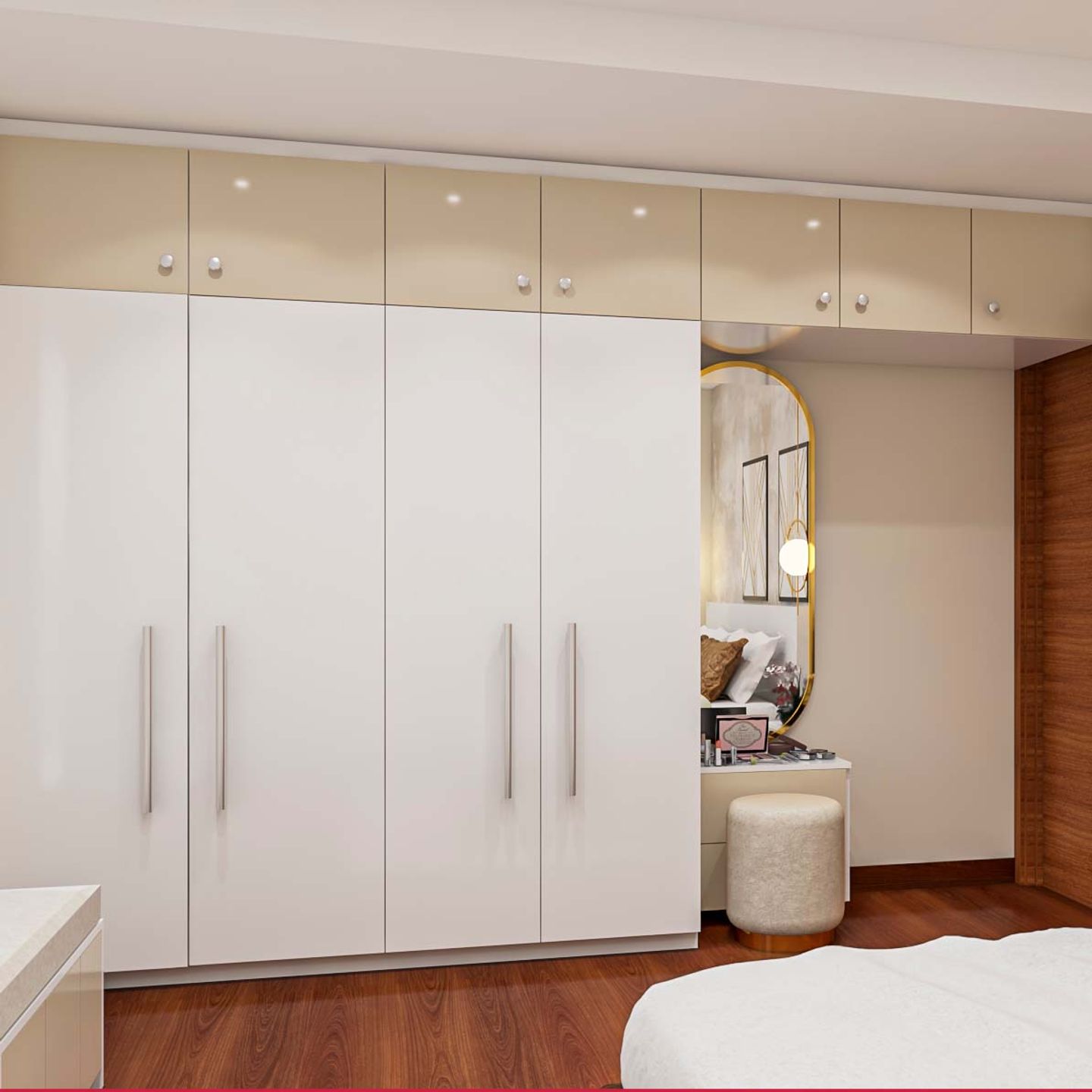 Modern Spacious White Coloured Wardrobe Design With Lofts | Livspace