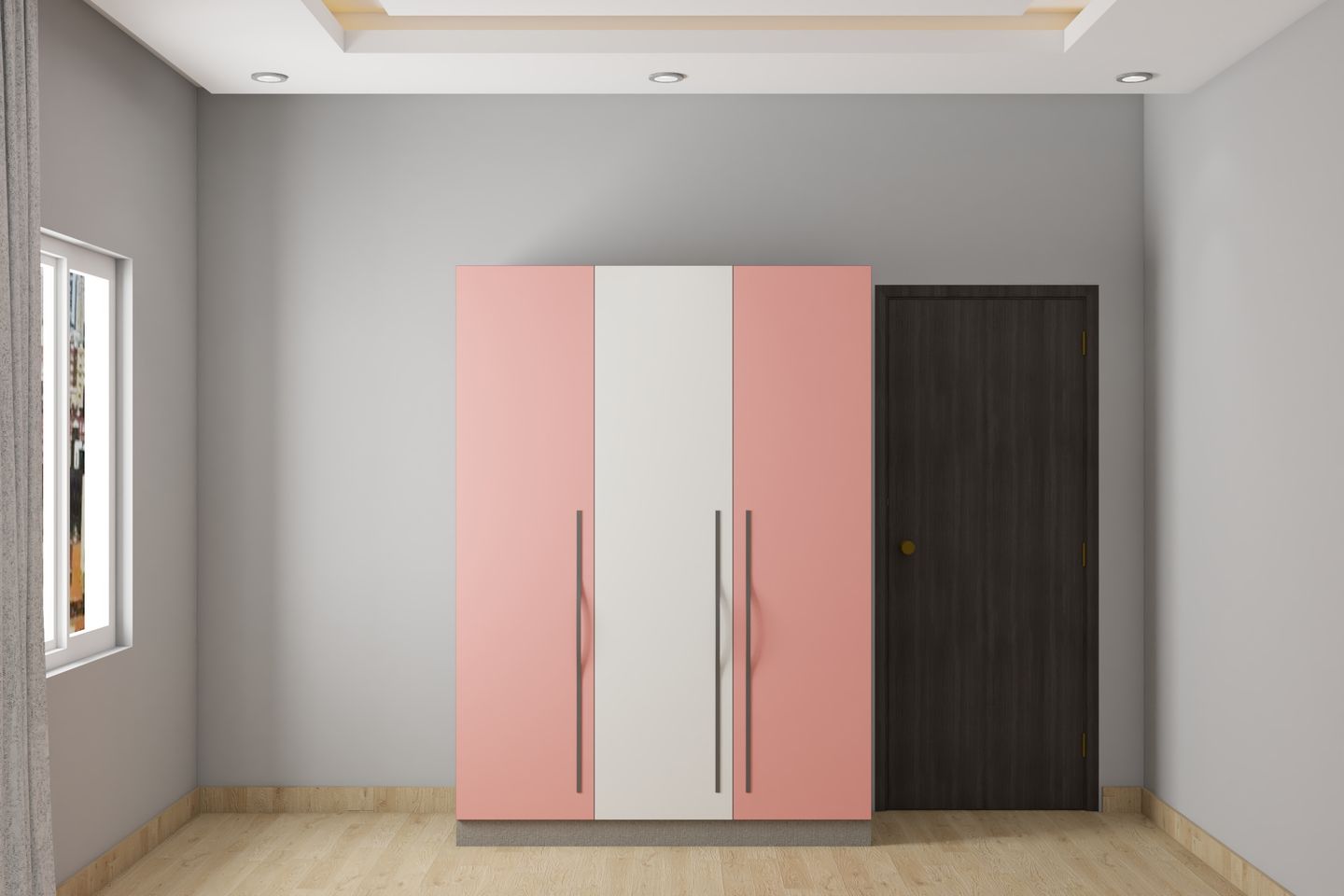 Spacious White And Pink Wardrobe Design With Sleek Handles | Livspace