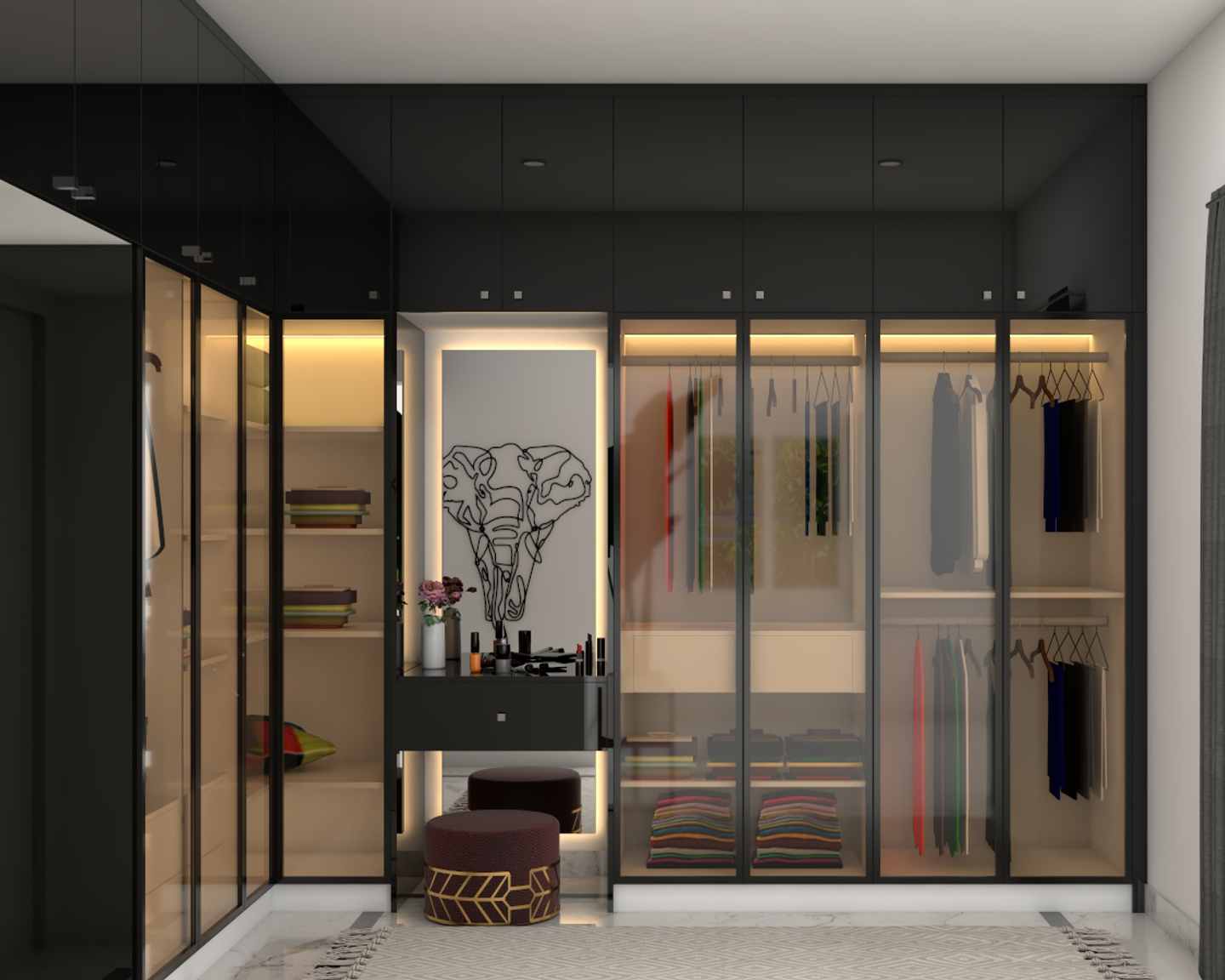 Spacious Walk-In Wardrobe With Loft and LEDs | Livspace