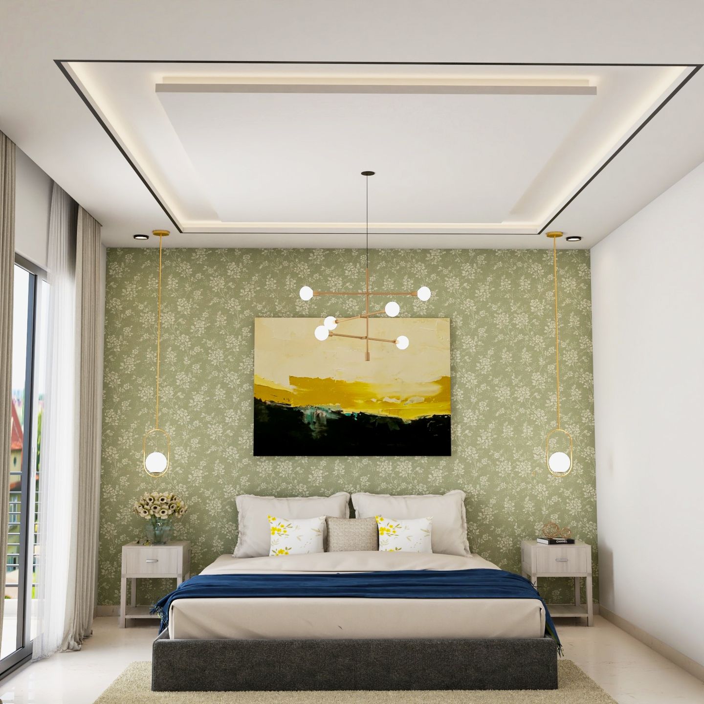 Multilayered Gypsum False Ceiling Design In Rectangular Shape | Livspace