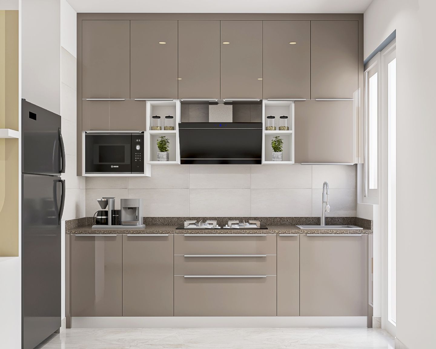 Modular Cappuccino-Toned Indian Kitchen Design - 11x10 Ft | Livspace