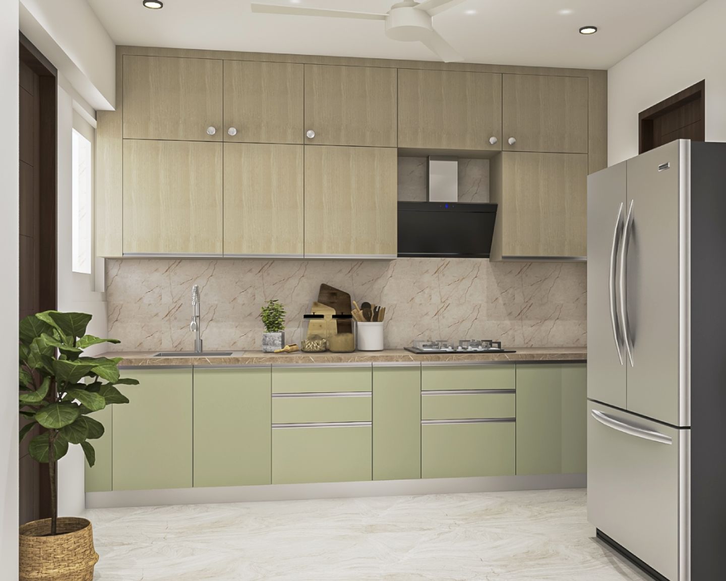 Pista Green And Beige Modular Indian Kitchen Design | Livspace