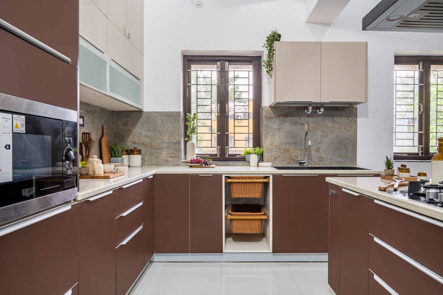 Modern Island Kitchen Design with Tan SF Base and Tall Units - 12x9 Ft ...