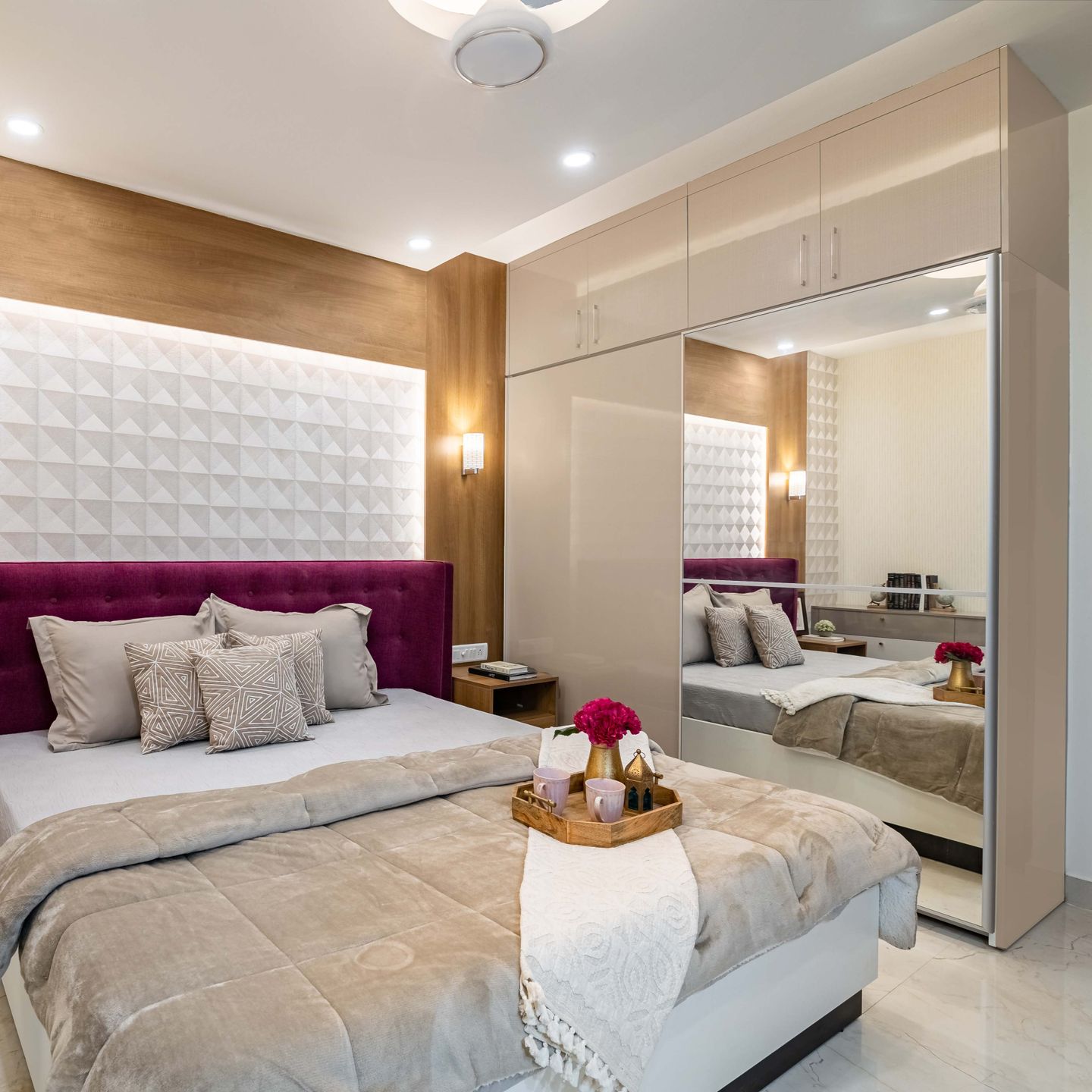 Modern Irish Cream Wardrobe and Loft Set with Glossy Laminate Finish ...