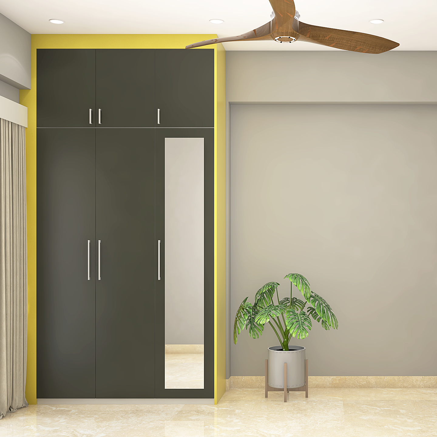 Dark Straight Hinged Modern Wardrobe Design with Mirror | Livspace