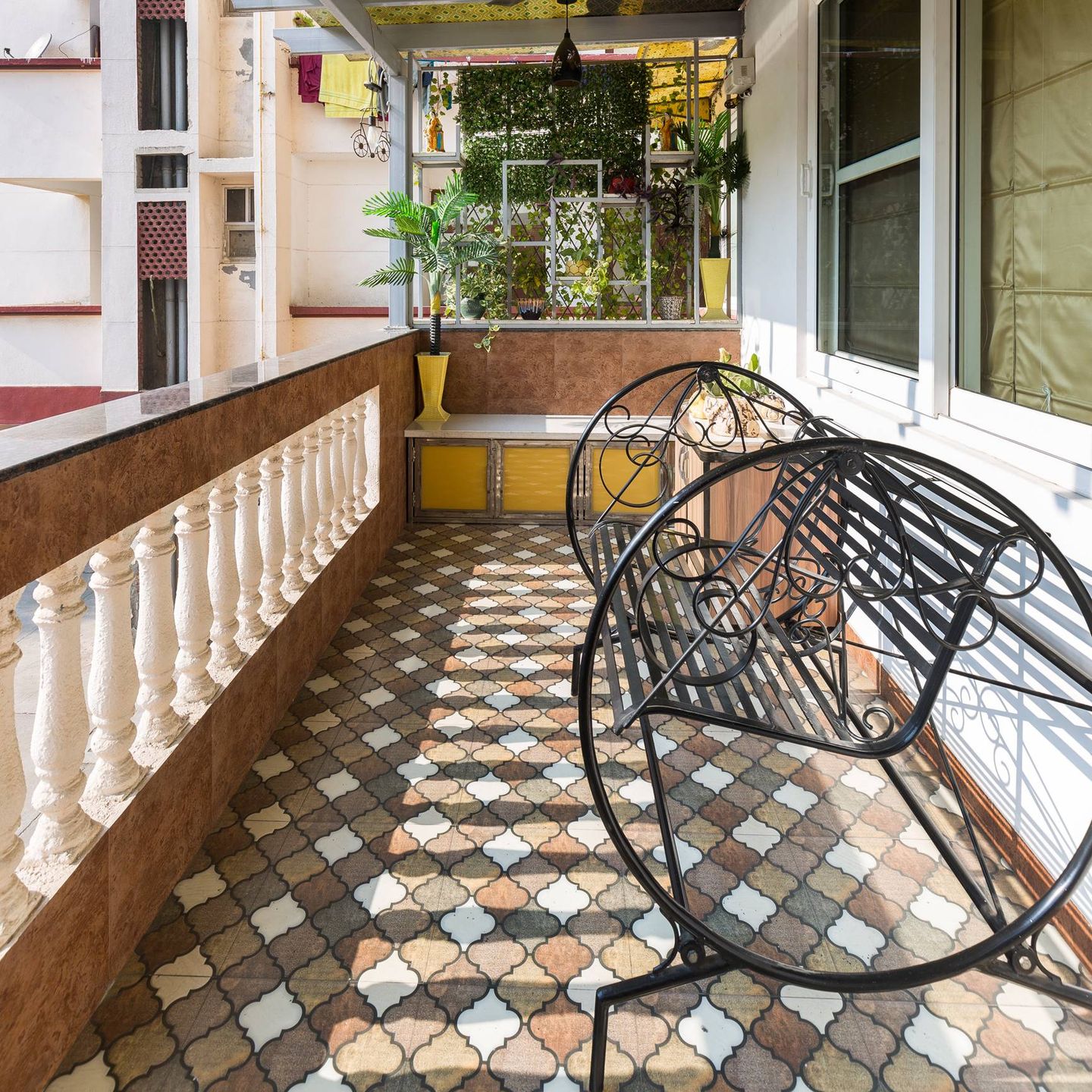 Small Balcony Design With Storage And Seating | Livspace