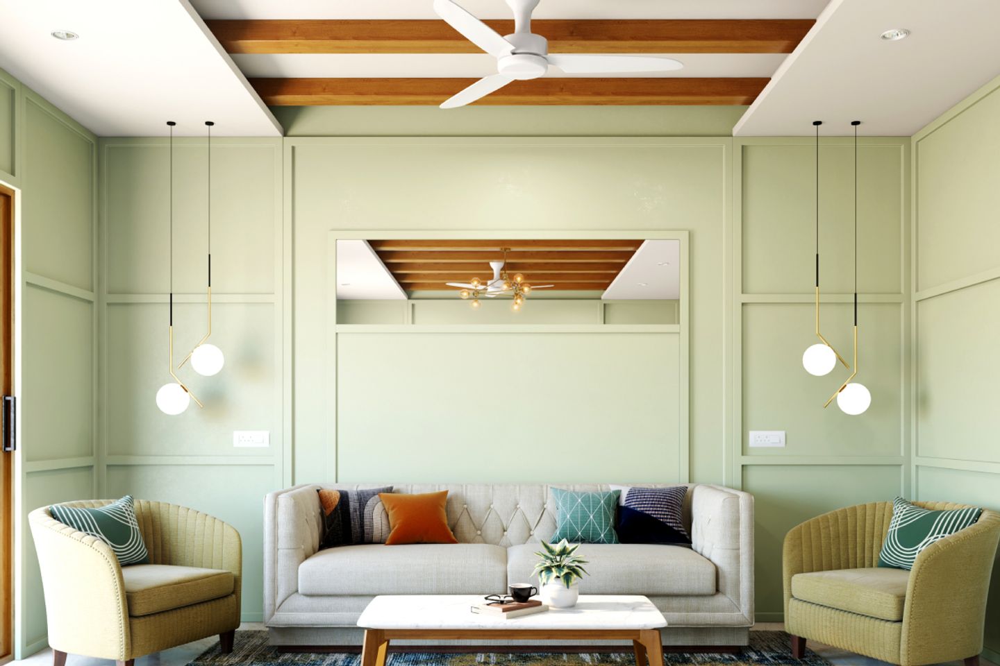Rectangular Ceiling Design with Pendant Lights | Livspace