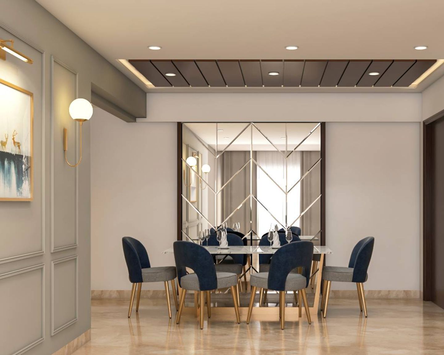 Wooden False Ceiling Design For Dining Room | Livspace