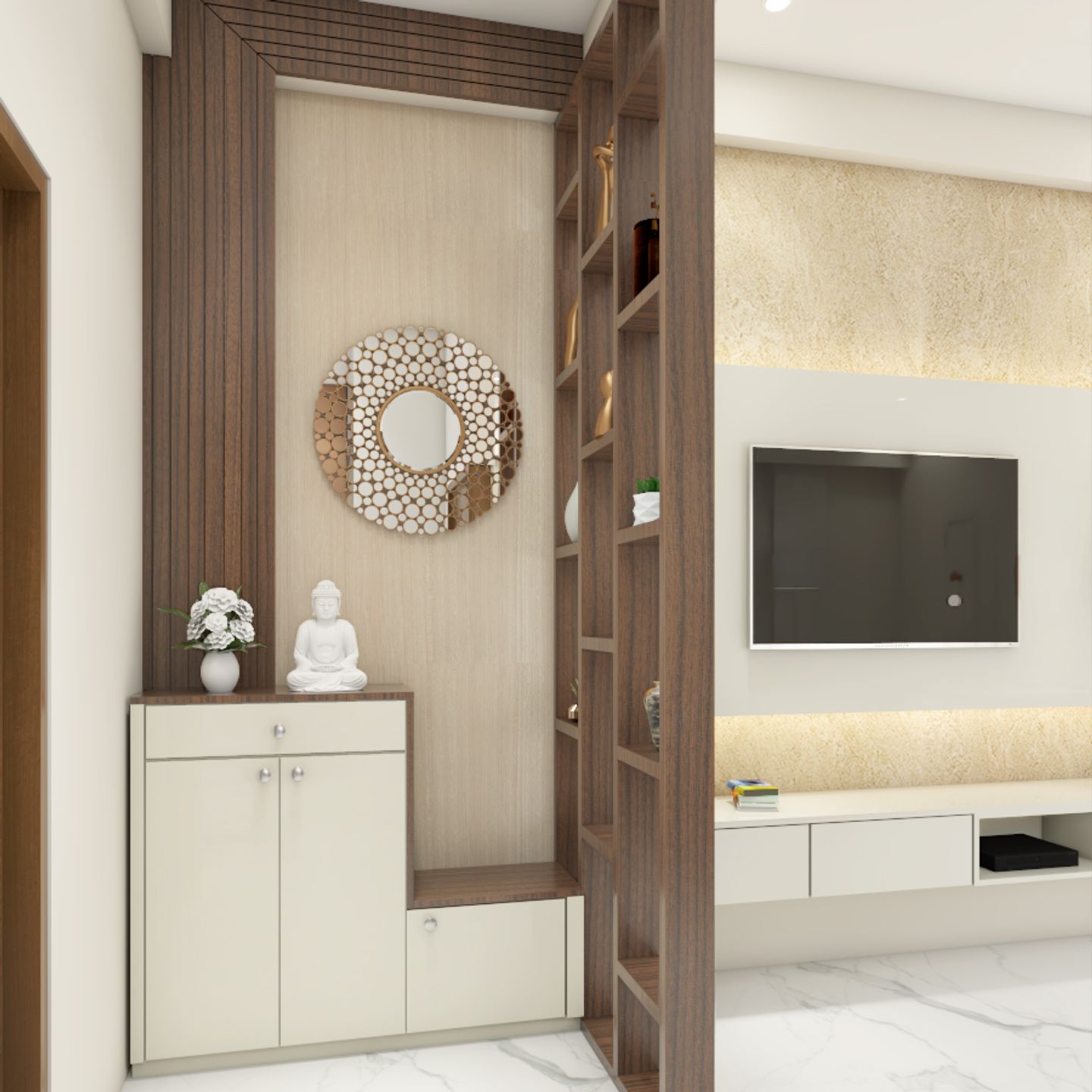 Foyer Design With Storage And Mirror | Livspace