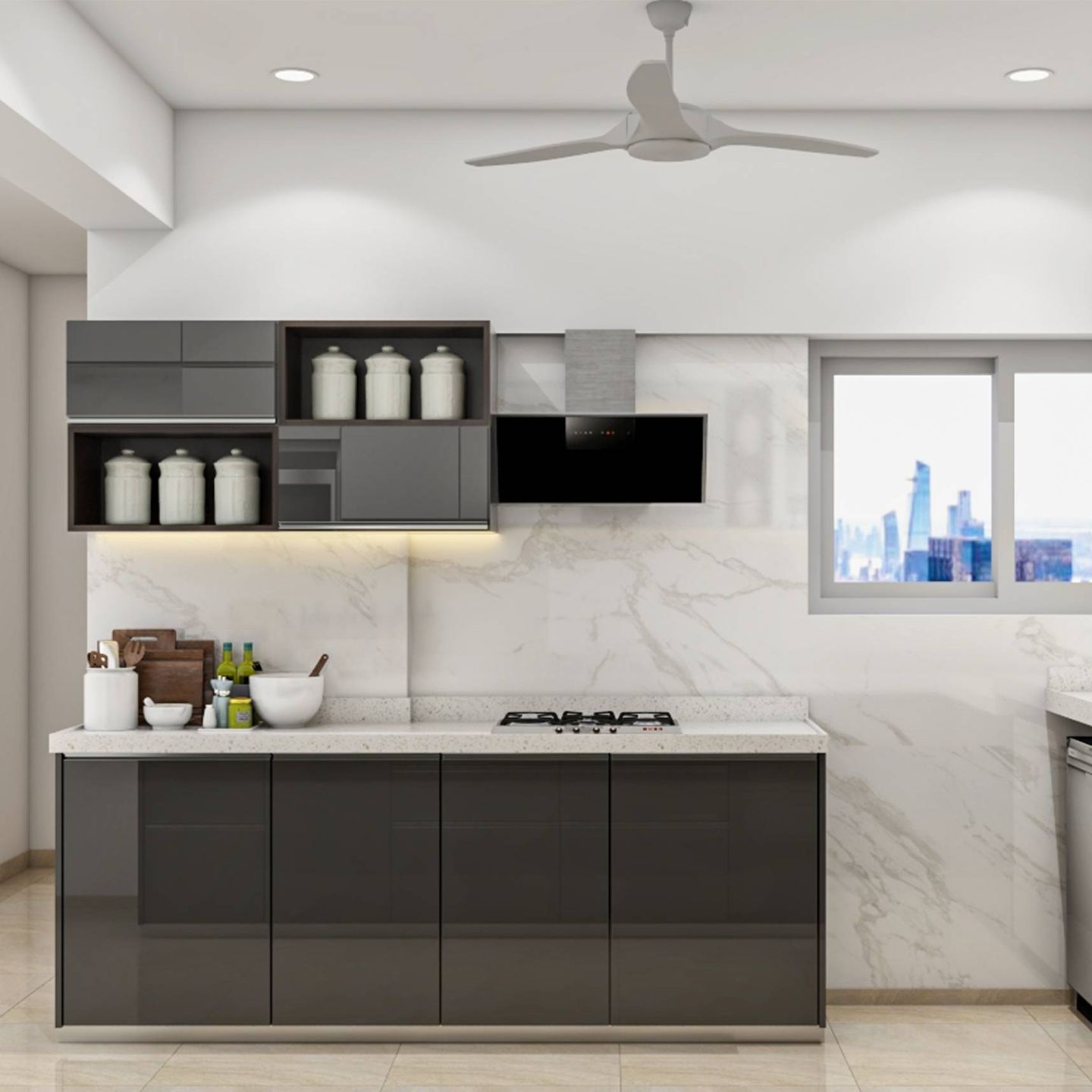 Parallel Kitchen Design With A Quartz Countertop | Livspace