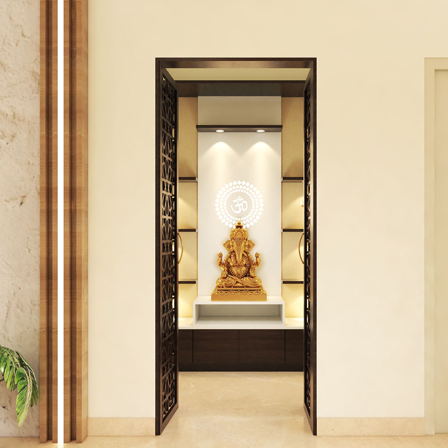 Modern Mandir Design With Shutters | Livspace