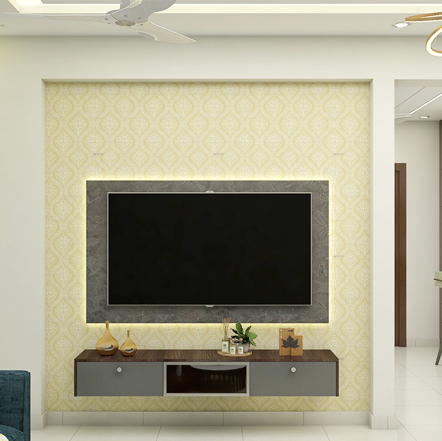 TV Cabinet Design With A Sleek Wall-Mounted Storage Unit | Livspace