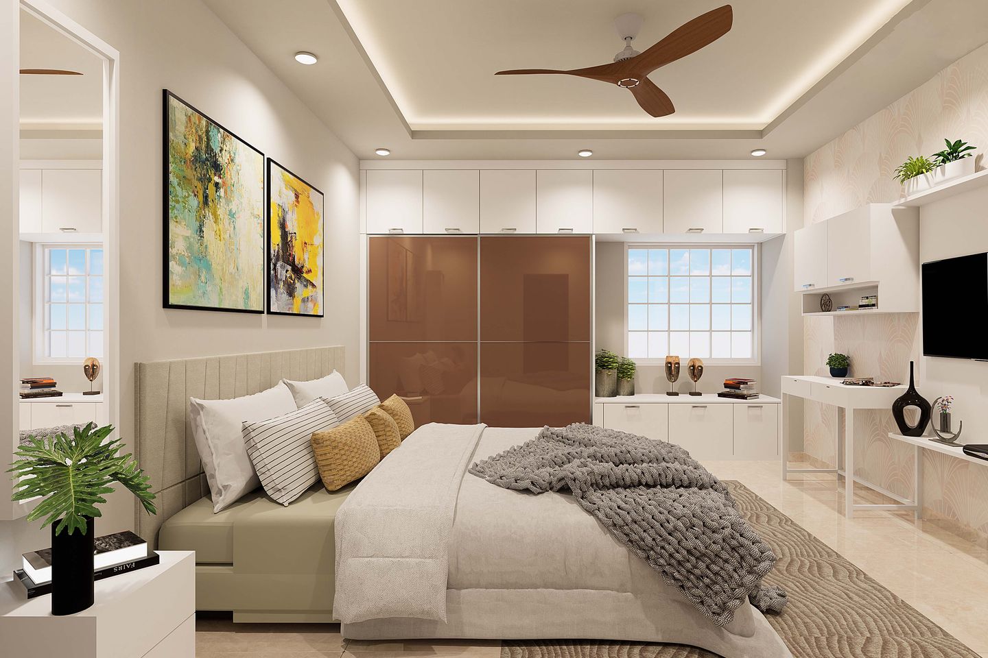 Brown And White 2-Door Wardrobe Design | Livspace