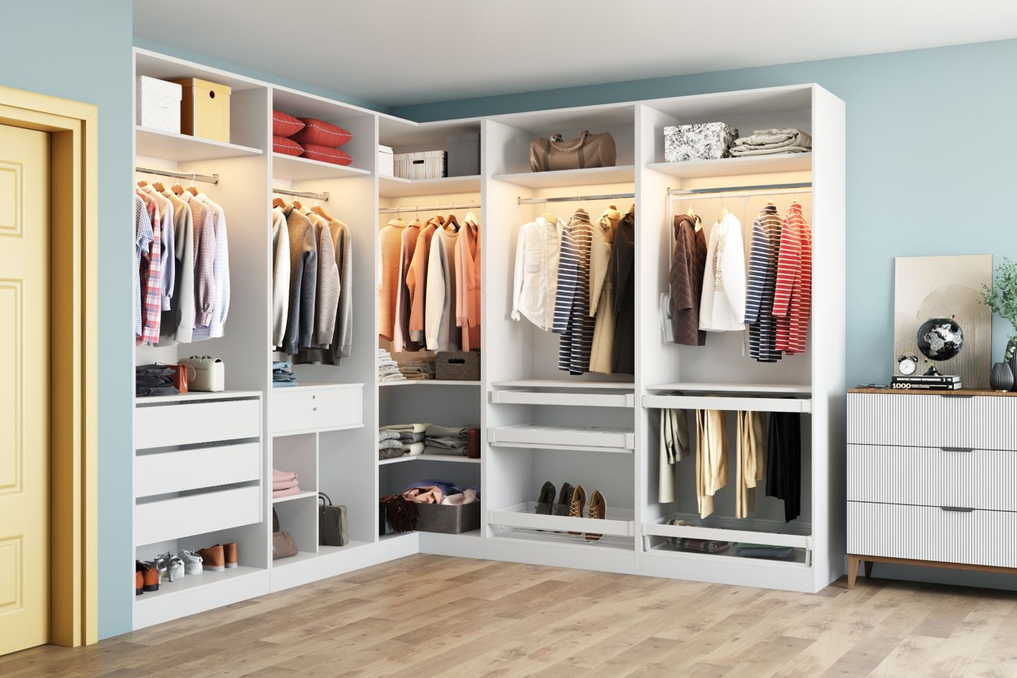 Open Walk-In Wardrobe Design In White | Livspace