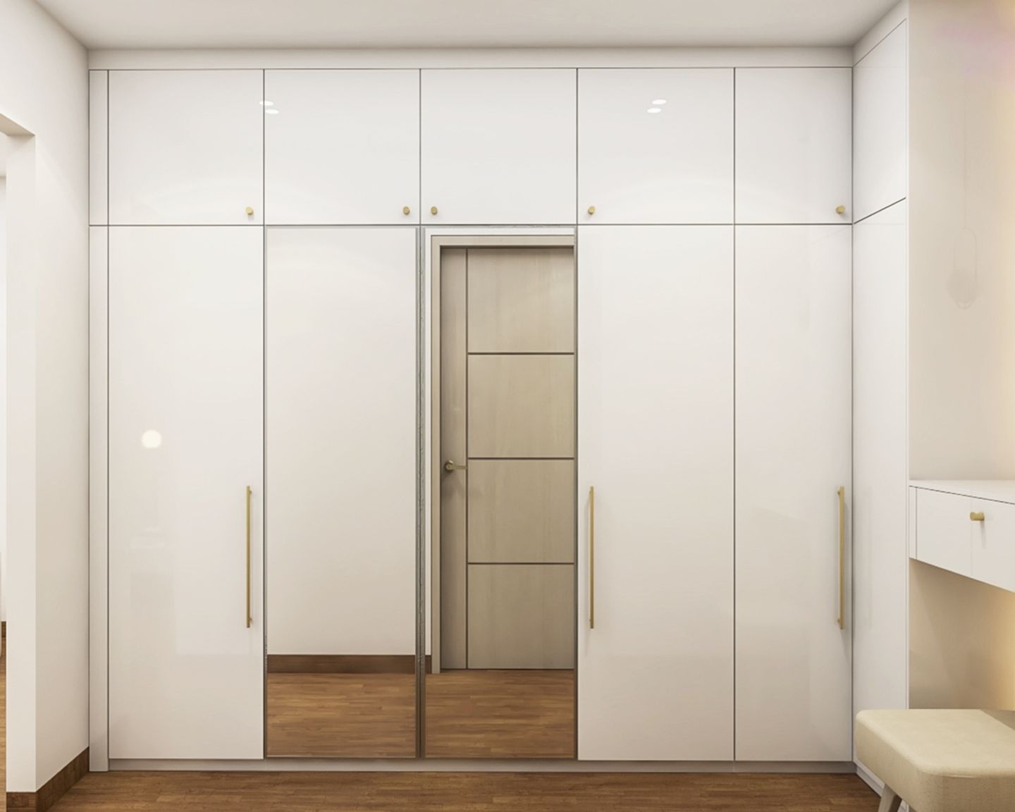 Frosty White 6-Door Wardrobe Design With Mirror | Livspace