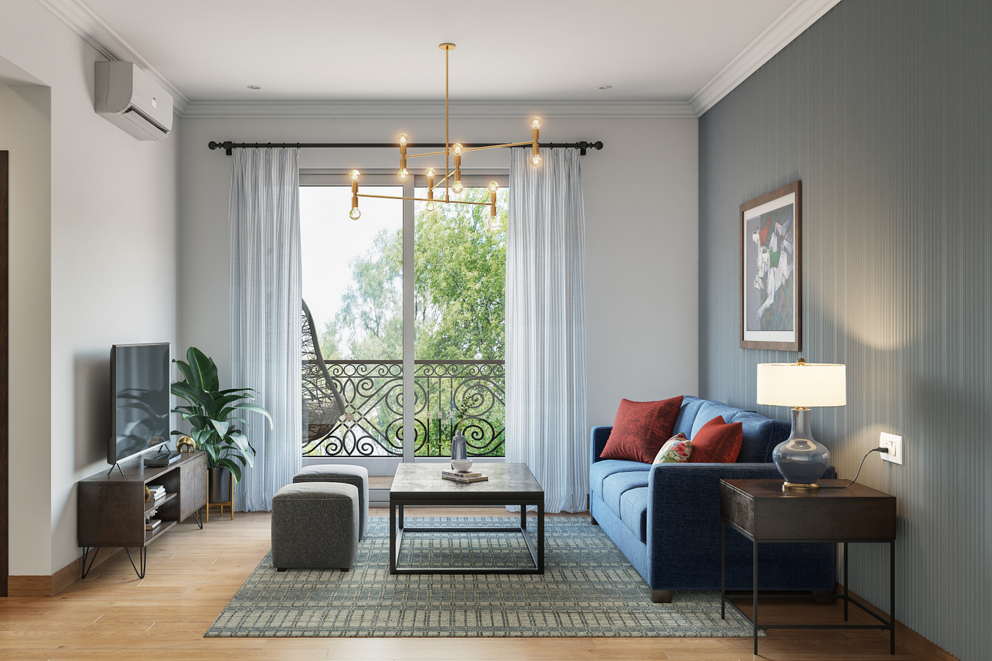 Living Room Design With Ceiling Drop Lights | Livspace