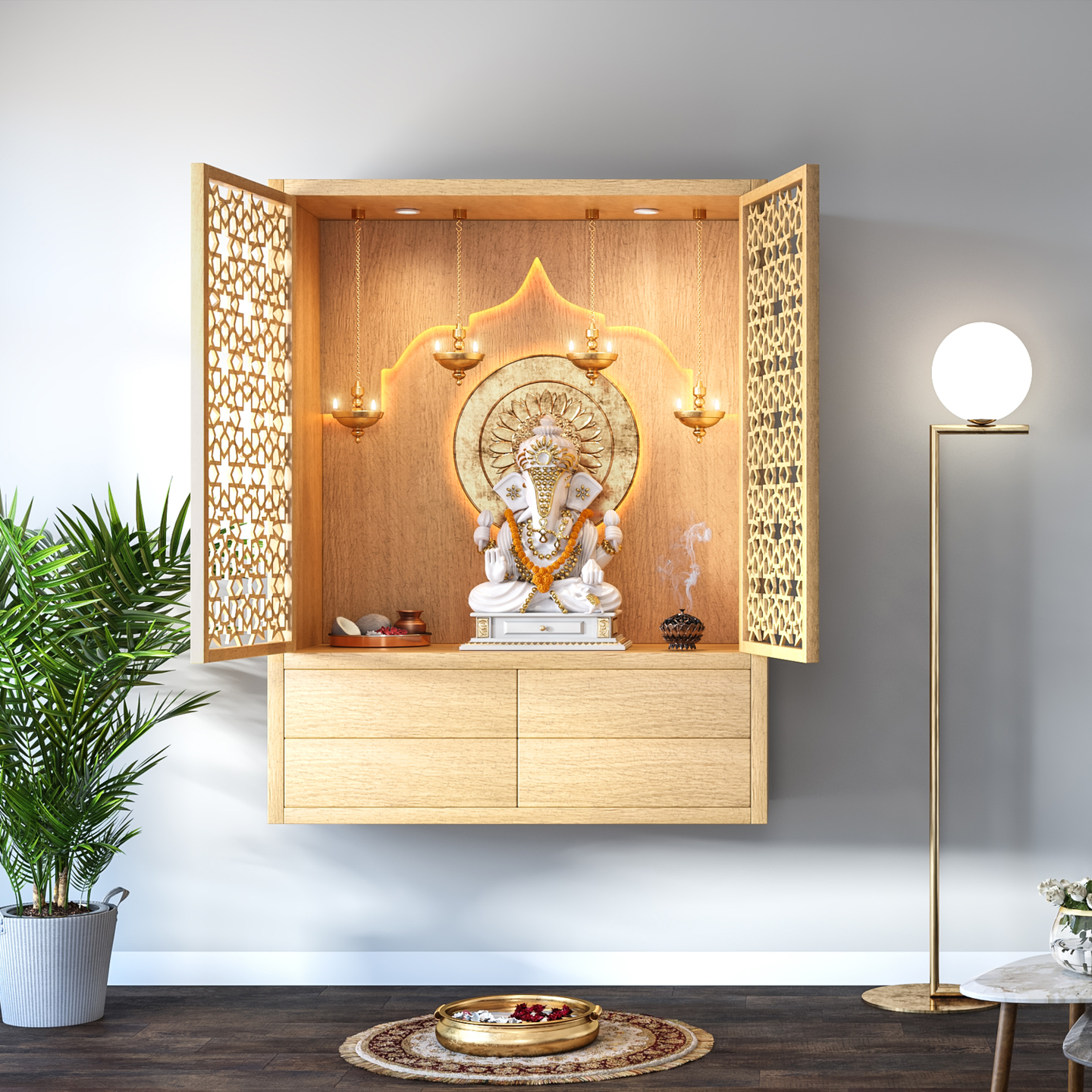 Practical and Compact Minimal Pooja Room | Livspace