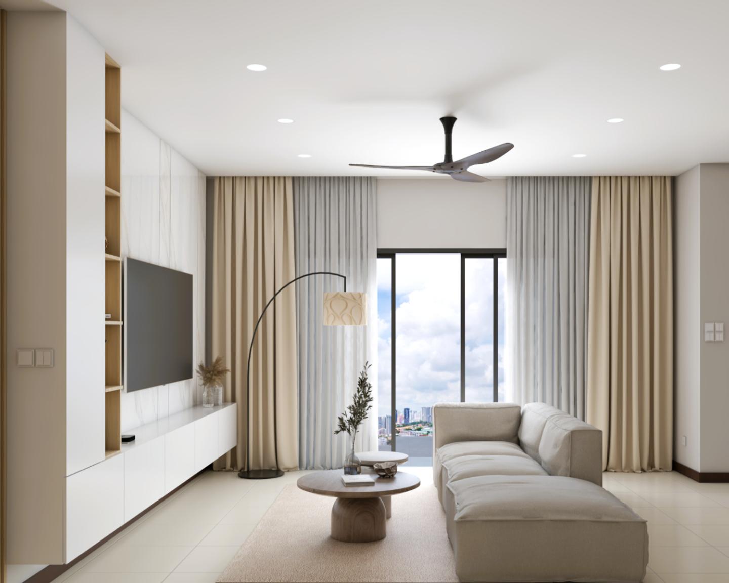 Minimalist Design With Wall-Mounted TV Cabinet With Open Shelves | Livspace