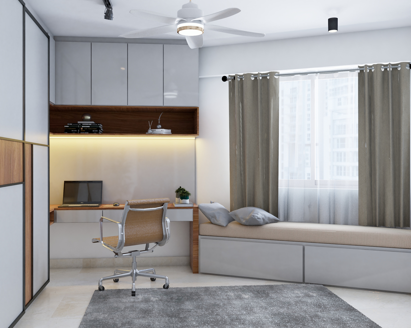 Spacious Bedroom Design With Modern Study Corner | Livspace