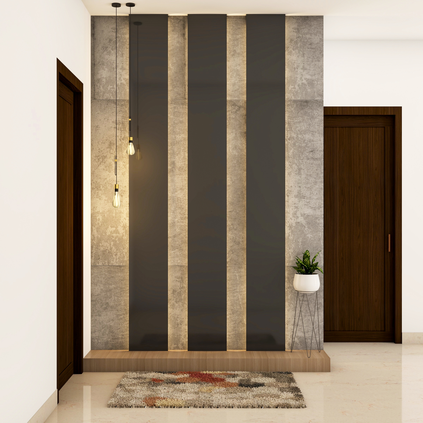 Modern Foyer Design With Grey And Black Panelled Wall | Livspace