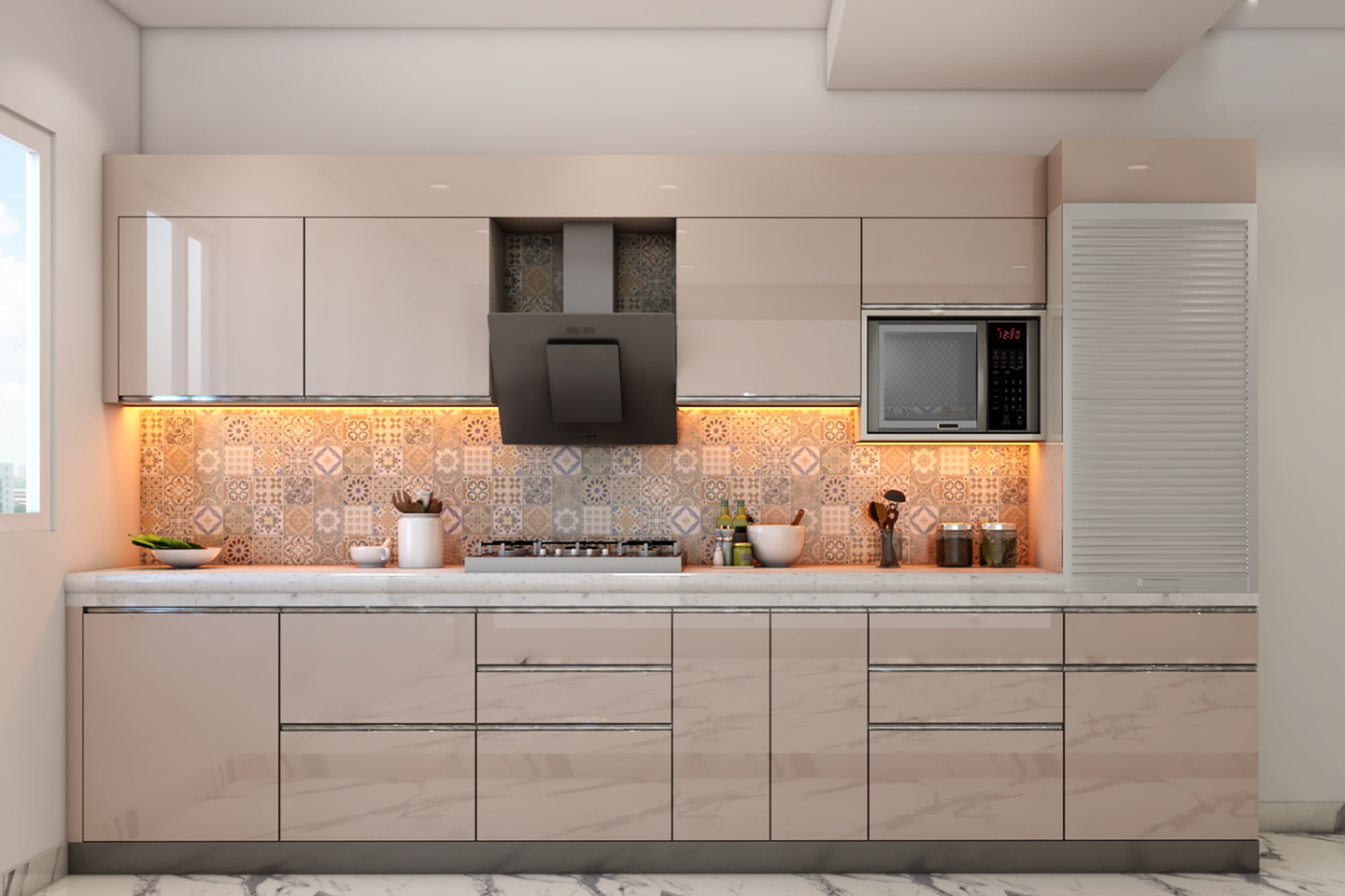 Spacious Modular Kitchen With Vibrant Interiors | Livspace