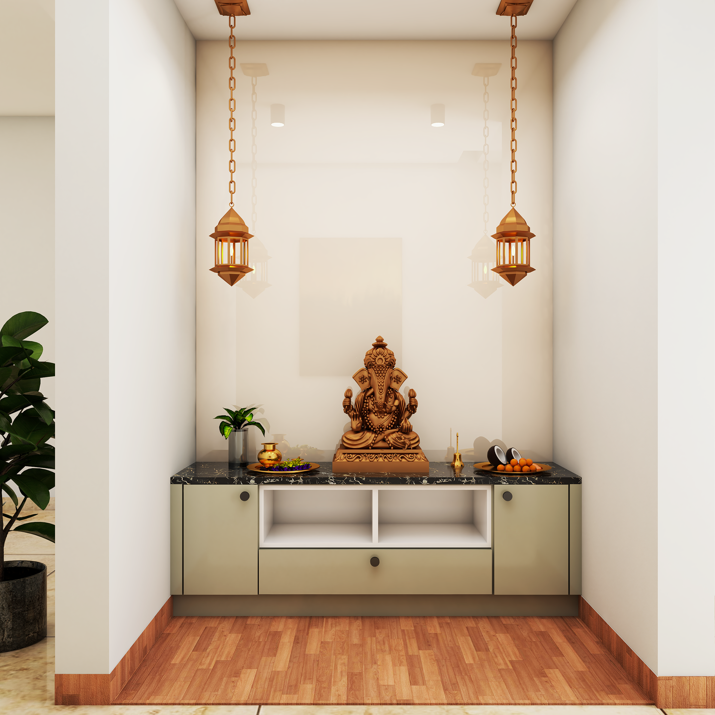 Modern Pooja Room With Lacquered Glass Panel | Livspace