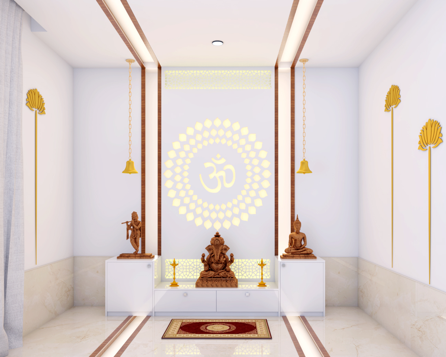 Spacious Modern Pooja Room Design With Backlight | Livspace
