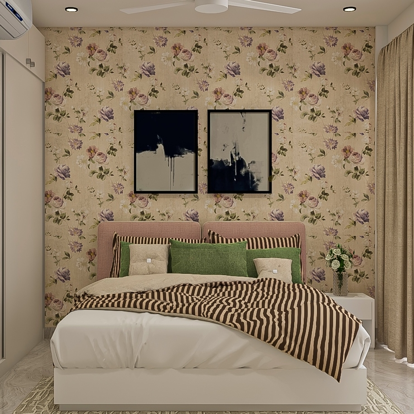 Multicolour Wallpaper Design With A Beige Background | Livspace