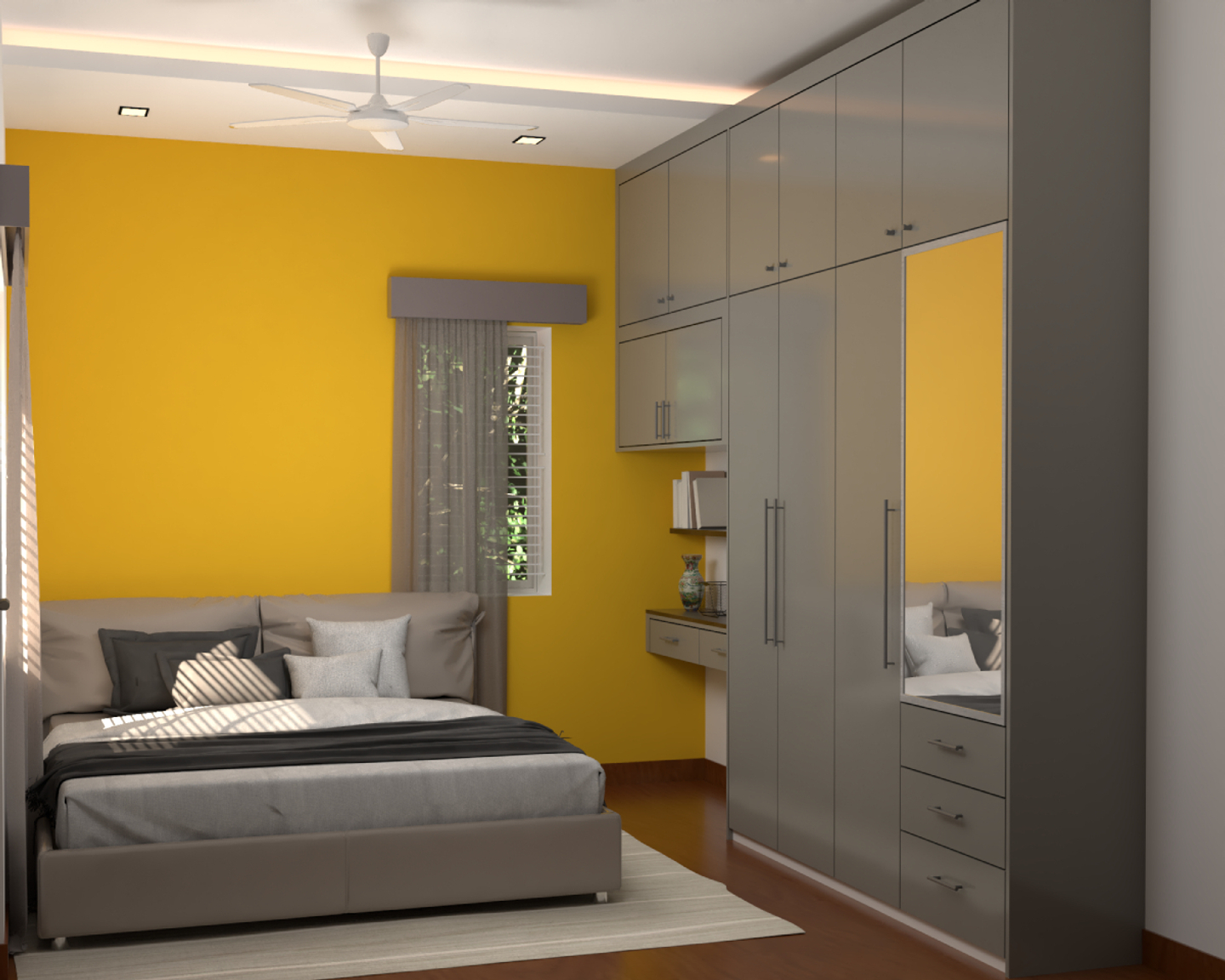 Guest Bedroom Design With Vibrant Yellow Accent Wall | Livspace