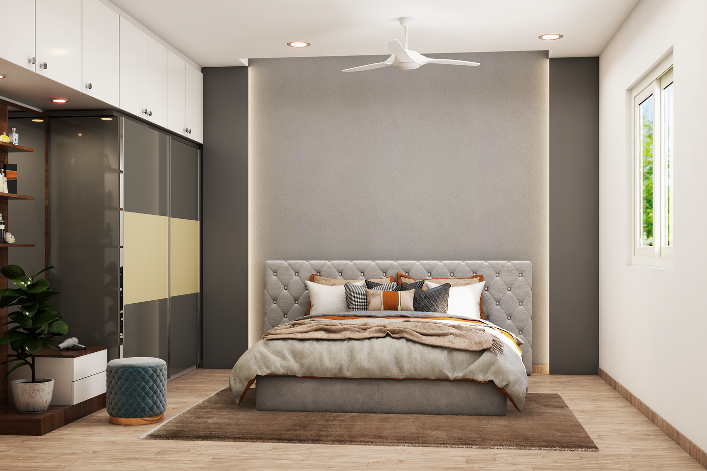 Spacious Contemporary Style Guest Bedroom With Sliding Wardrobe | Livspace