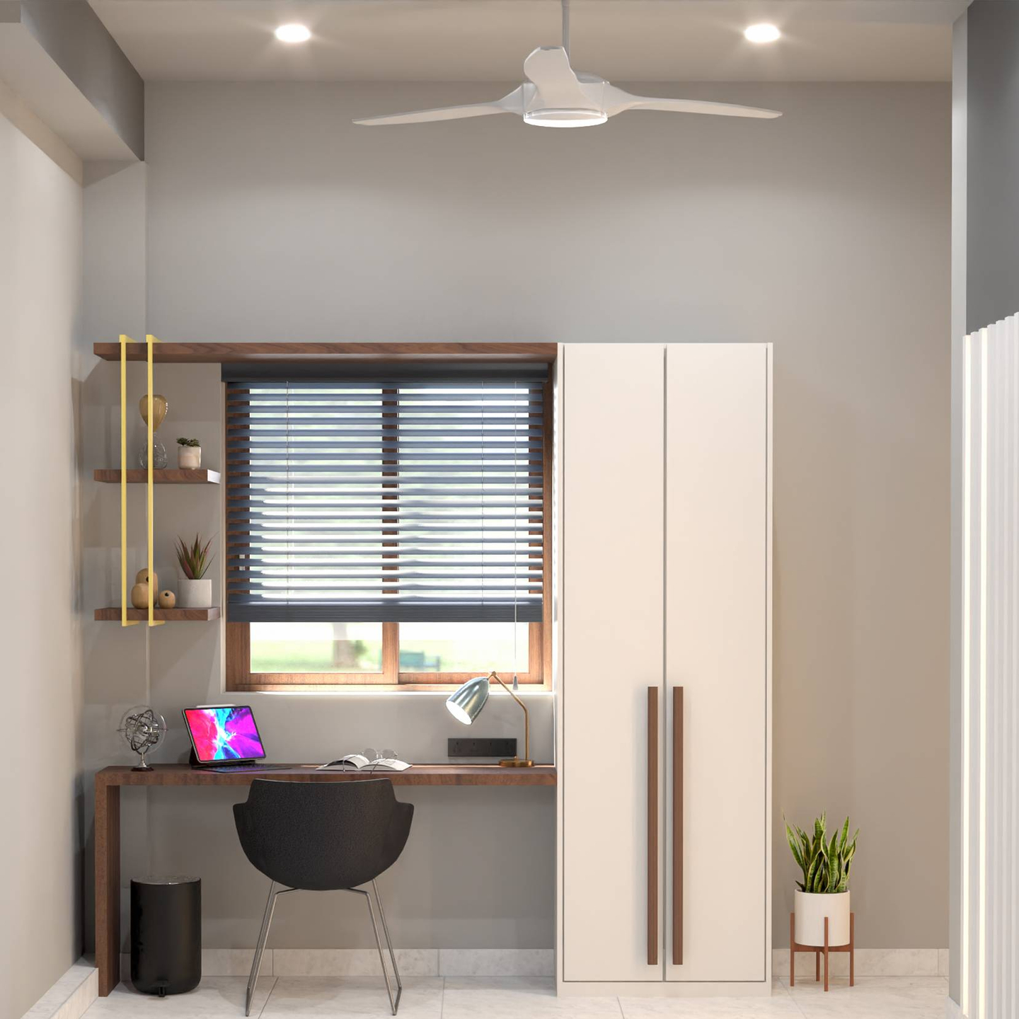 Window Facing Contemporary Home Office Design | Livspace