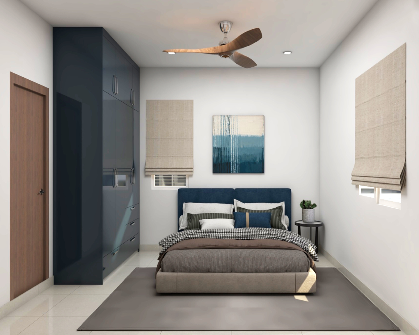 Spacious Kid's Bedroom Design With Blue Wardobe | Livspace