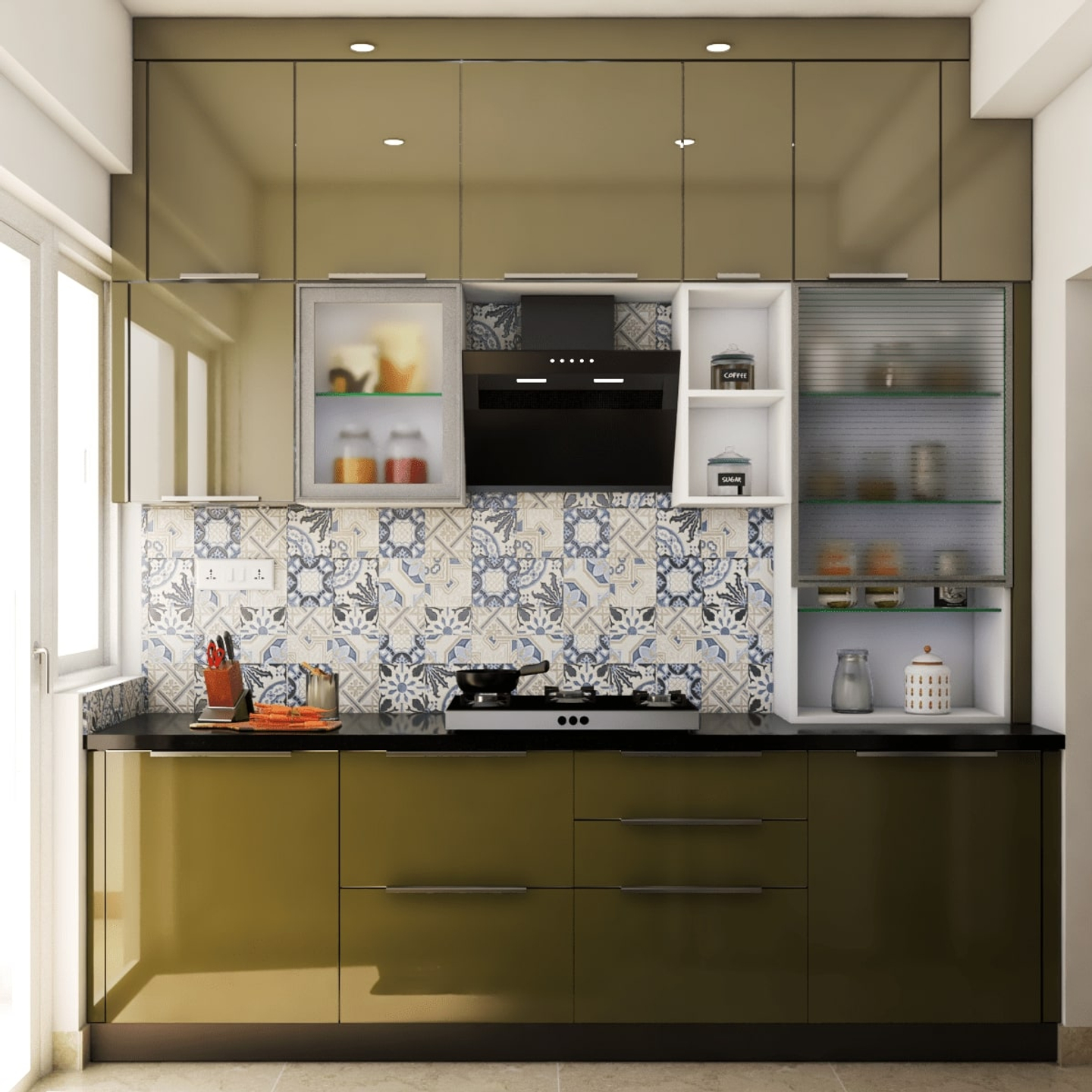 Modern Modular Kitchen With Vibrant Dado Tiles | Livspace