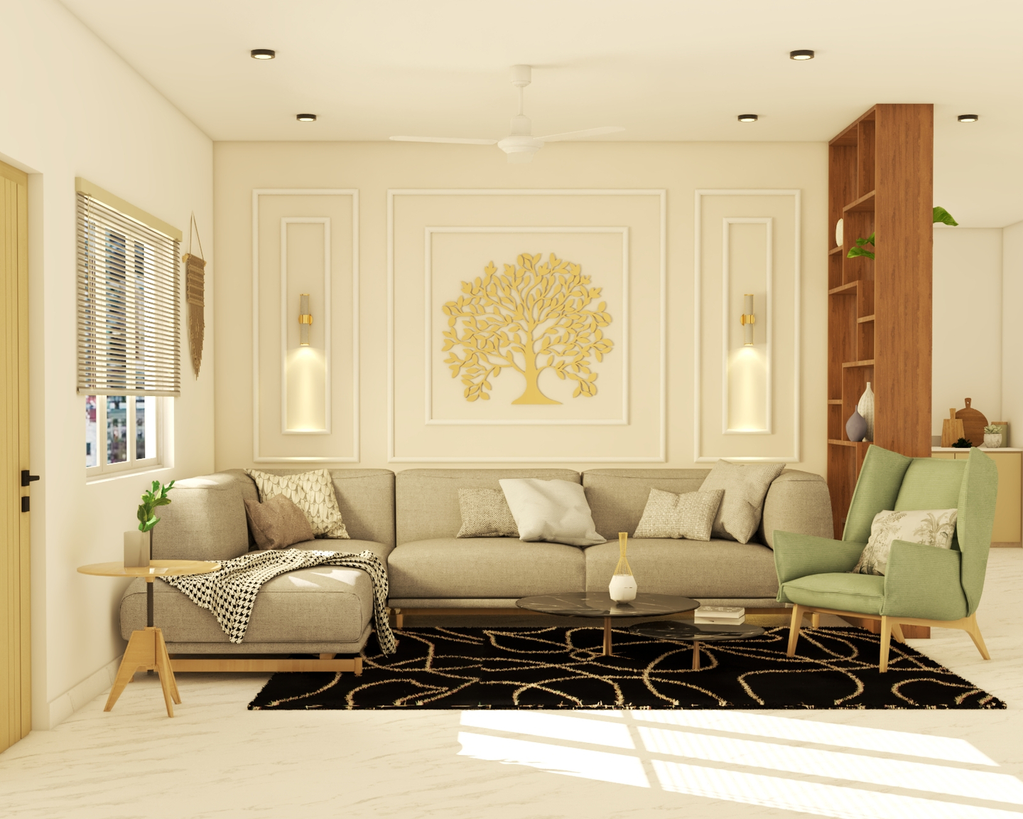 Modern Beige Living Room Design | Livspace