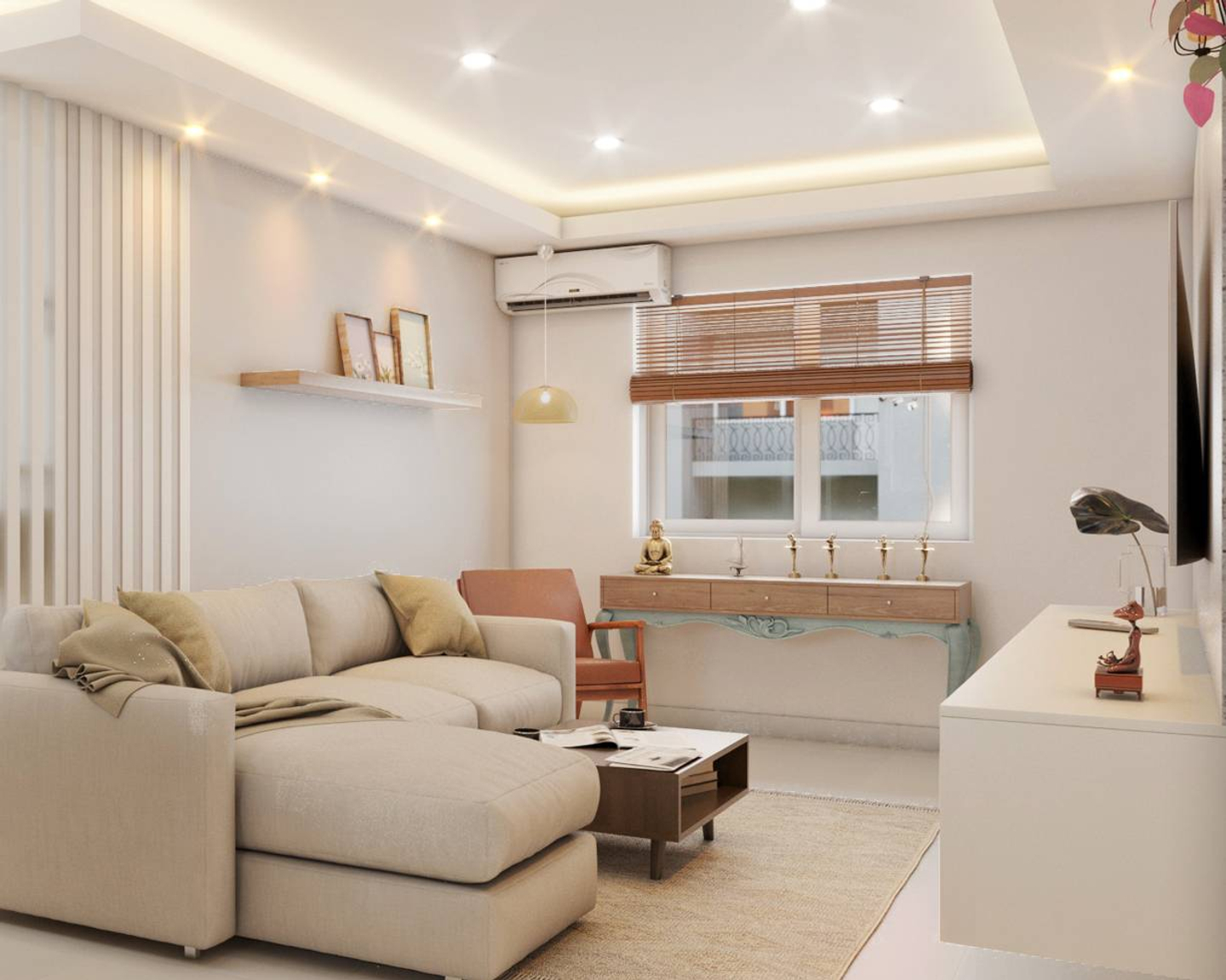 False Ceiling and Storage for a Warm and Organized Room | Livspace