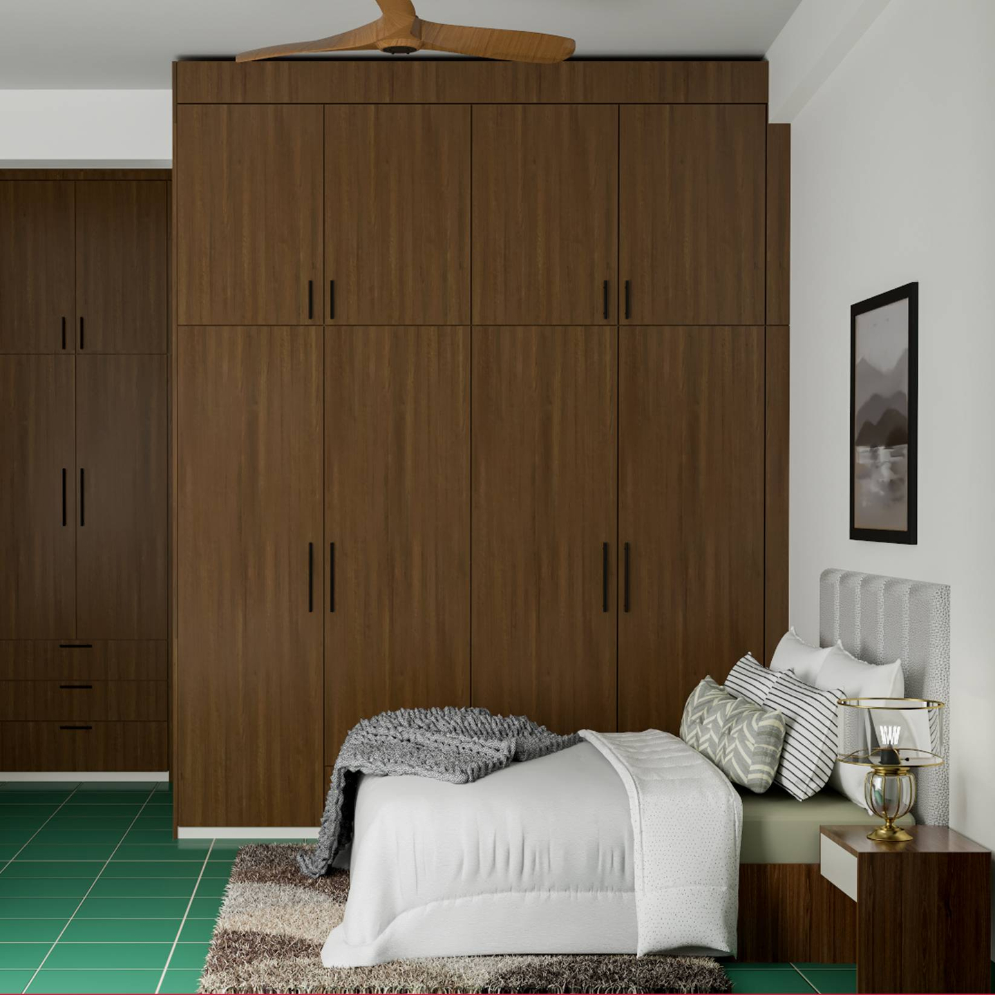 Modern Spacious Master Bedroom With Wooden Wardrobes | Livspace